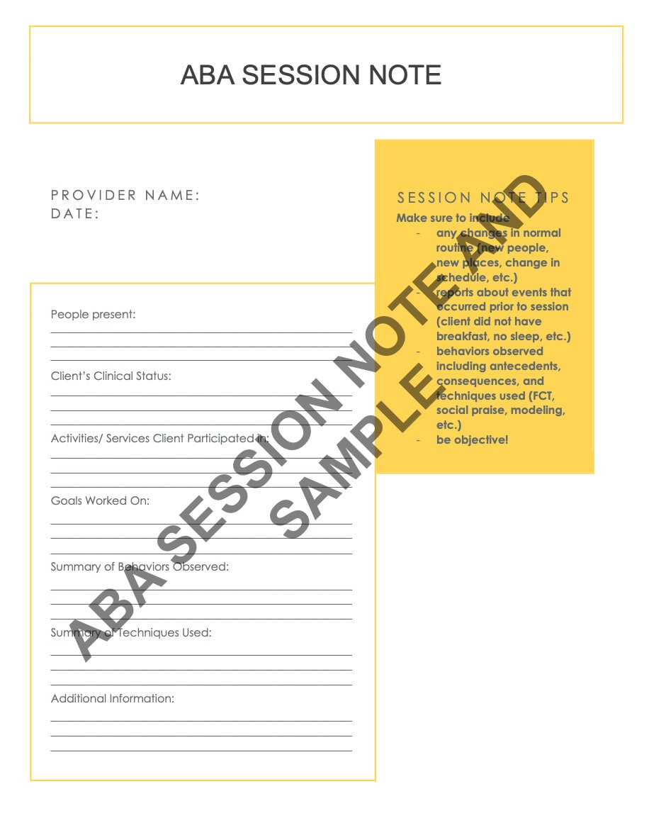 ABA Session Note Fillable Template and Sample - Etsy