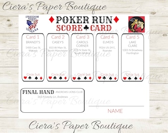 Poker Run Printable Scorecard, Poker Run Score Card, Poker Run Score ...