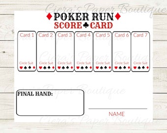 Poker Run Printable Scorecard, Poker Run Score Card, Poker Run Score ...