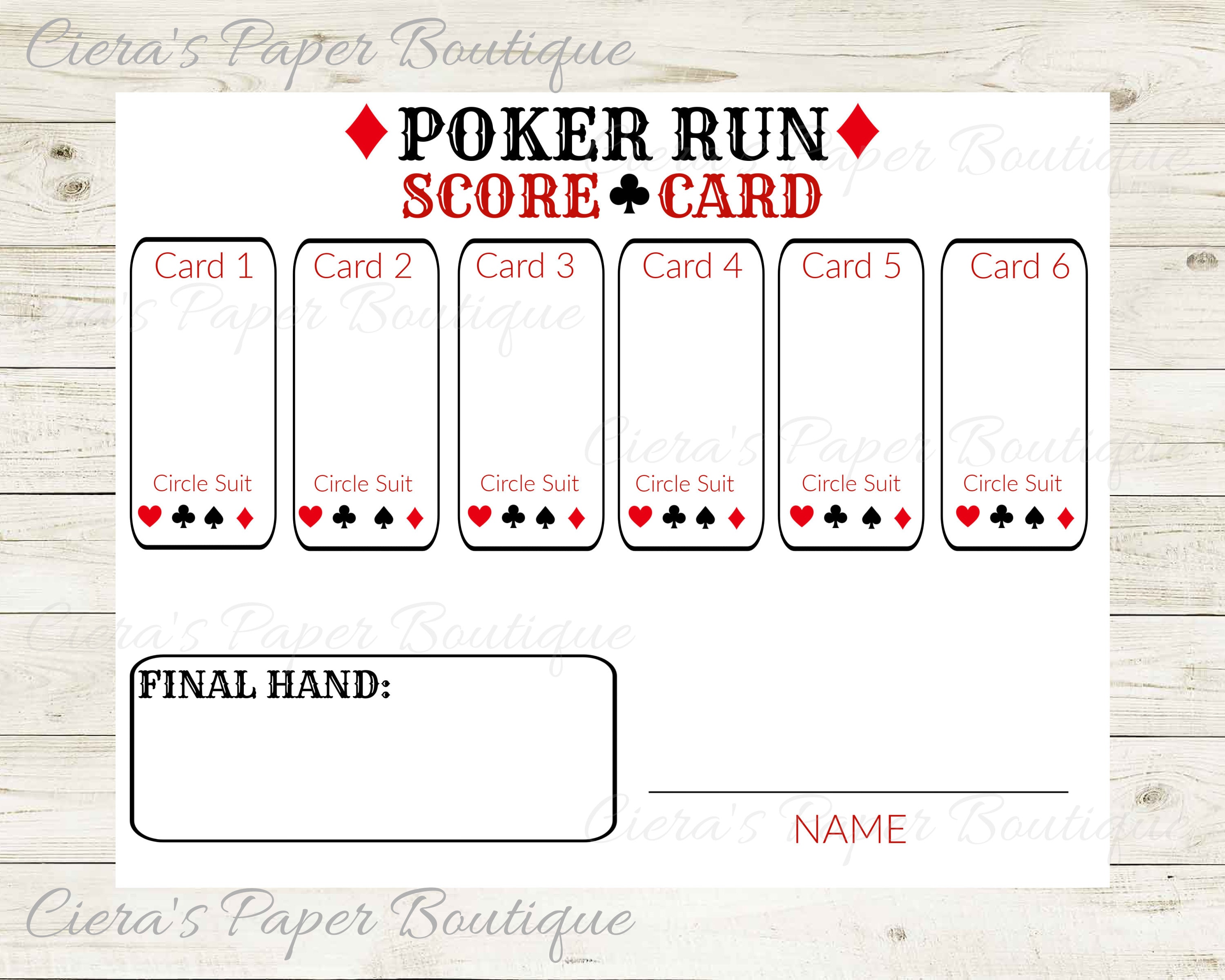 Poker Run Printables