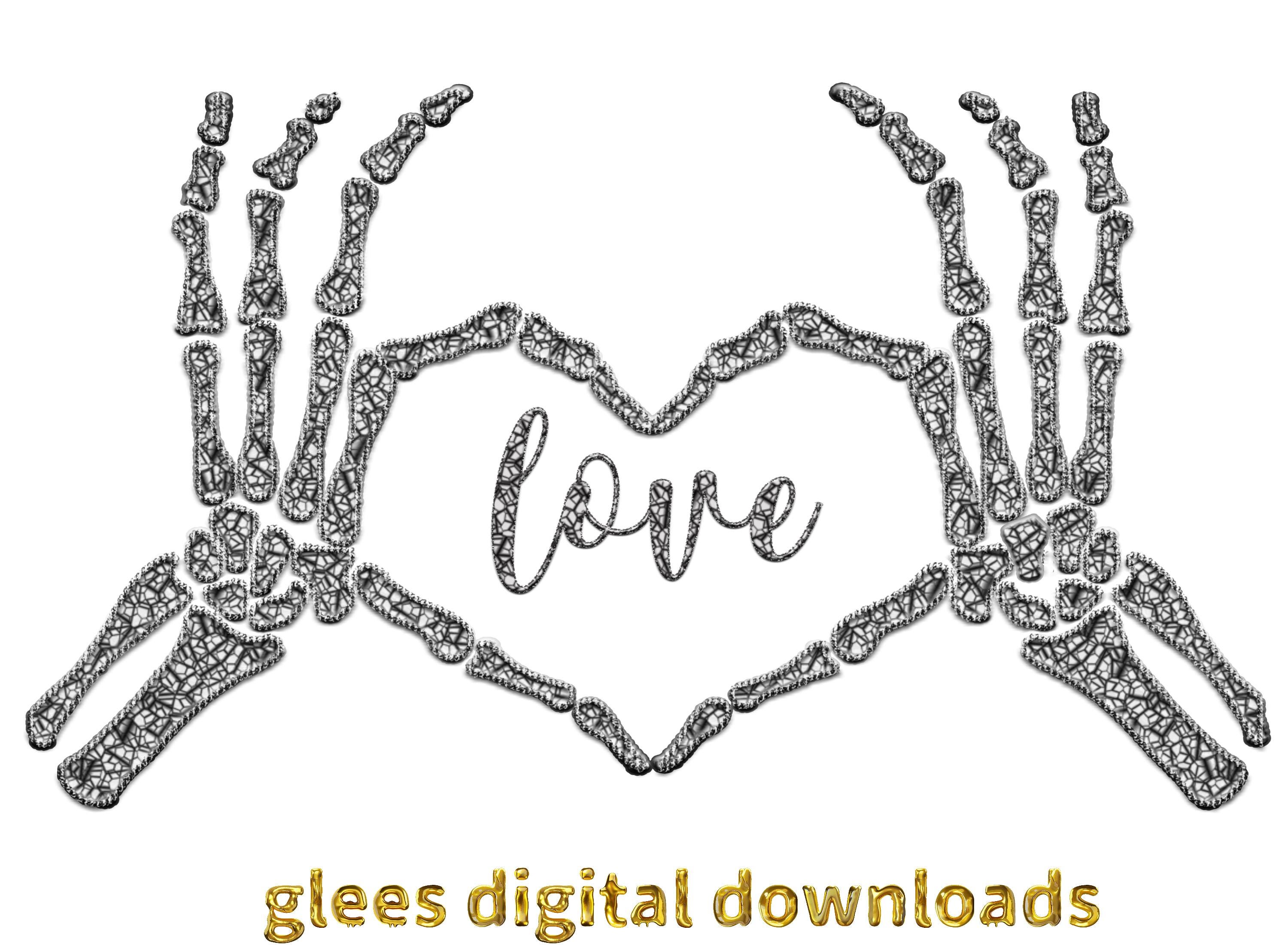 Skeleton Hand Love Print PNG Faux Embroidery Applique DTF Print PNG ...