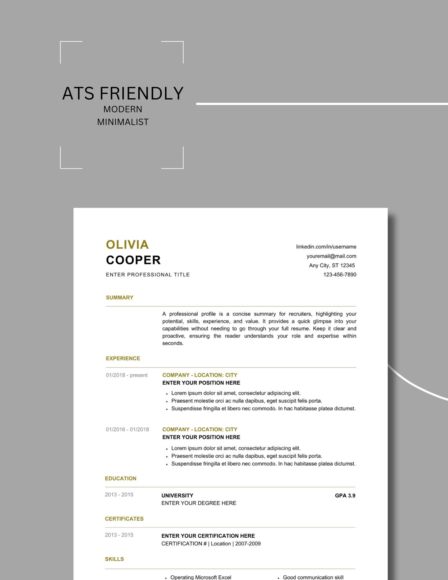 ATS Resume Template Word CV Template Professional Resume - Etsy Australia