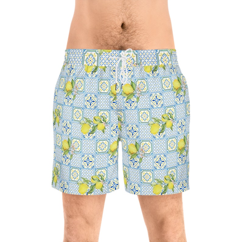 Male Mid-length Swim Shorts Italian Lemon Ceramic Mosaic Swimming ...