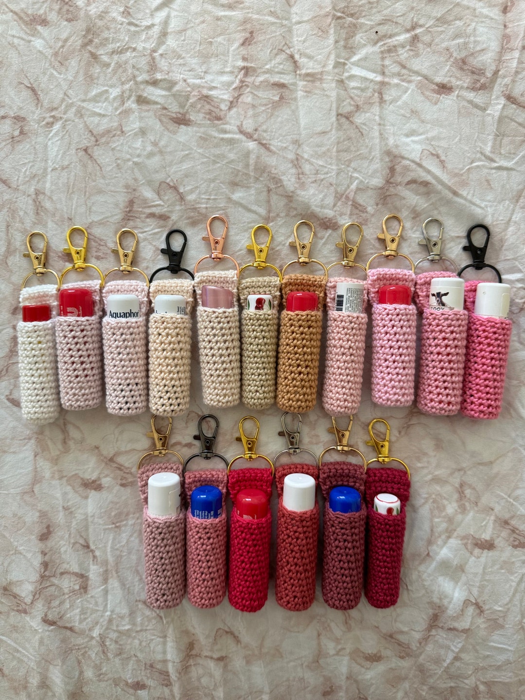 Chapstick Holder Keychain-pinks, Handmade Crochet Chapstick Holder ...
