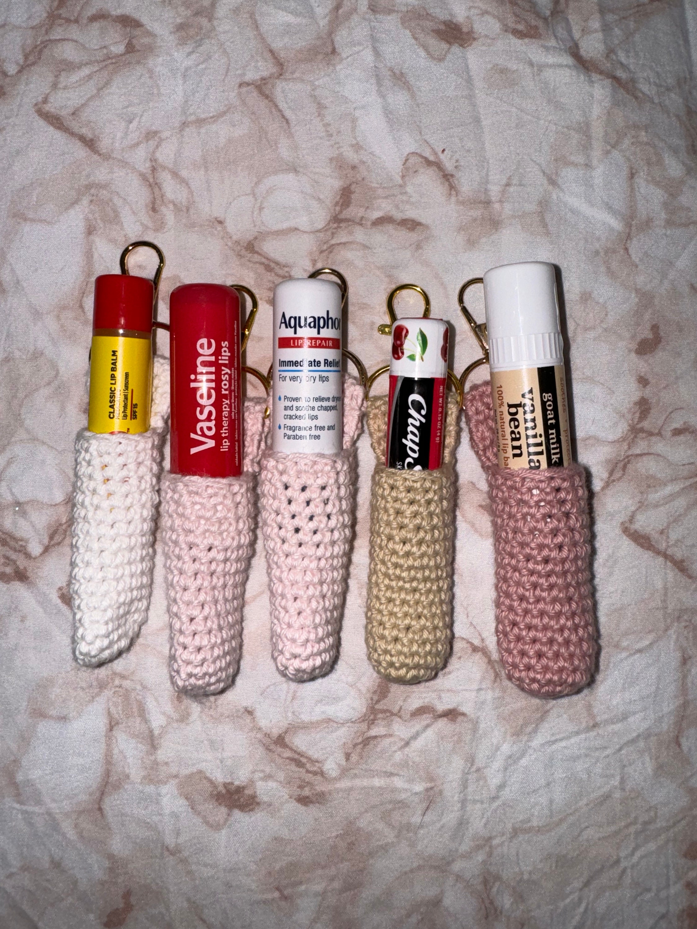 Chapstick Holder Keychain-pinks, Handmade Crochet Chapstick Holder, Lip ...