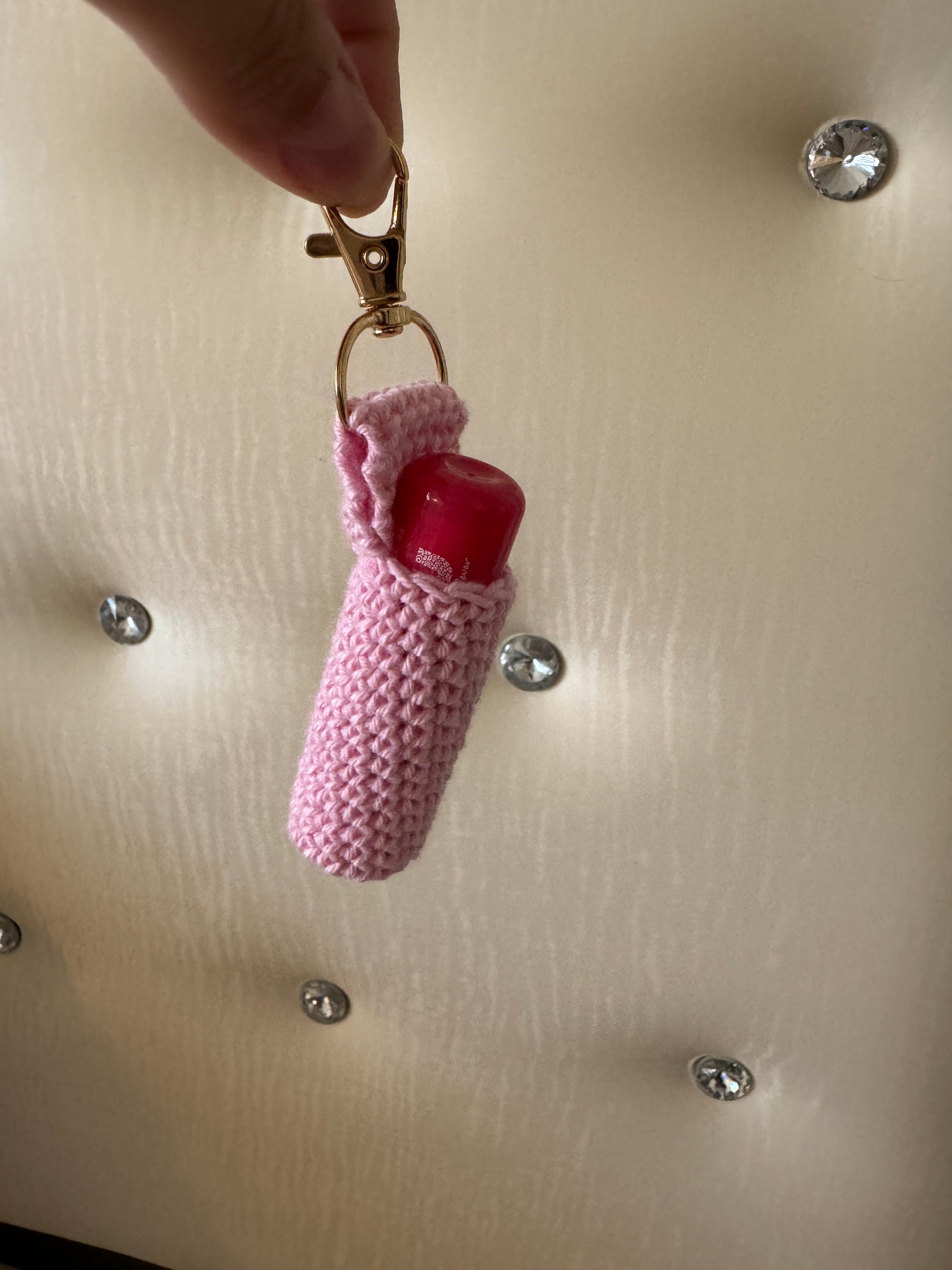 Chapstick Holder Keychain-pinks, Handmade Crochet Chapstick Holder, Lip ...