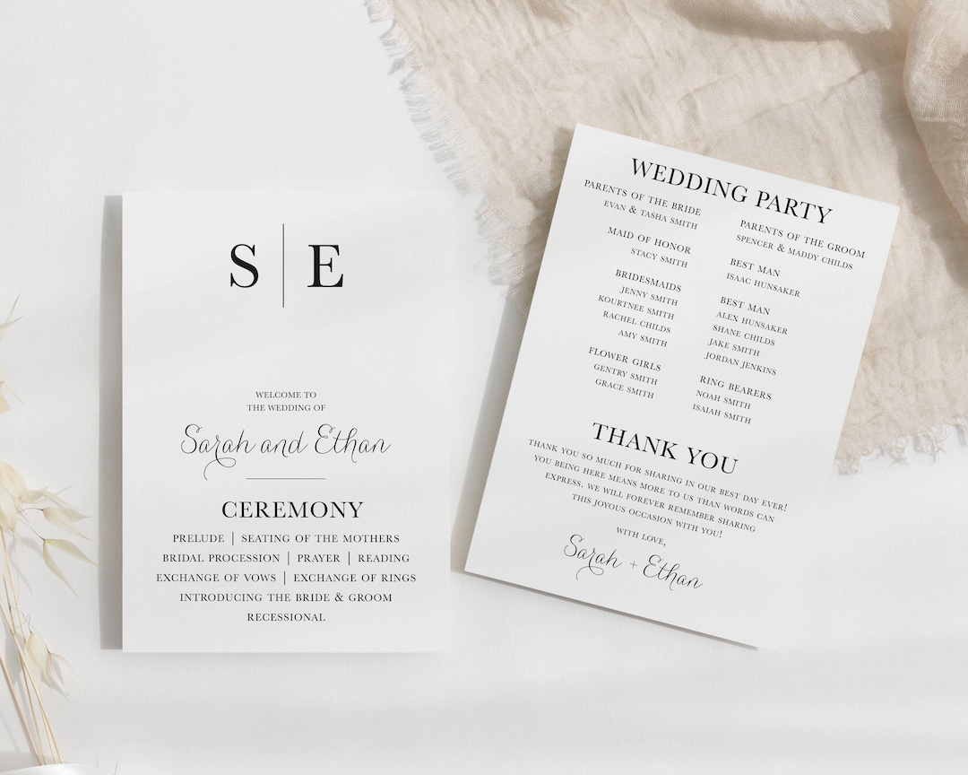 Custom Printed Wedding Program: Elegant, Modern Ceremony - Etsy
