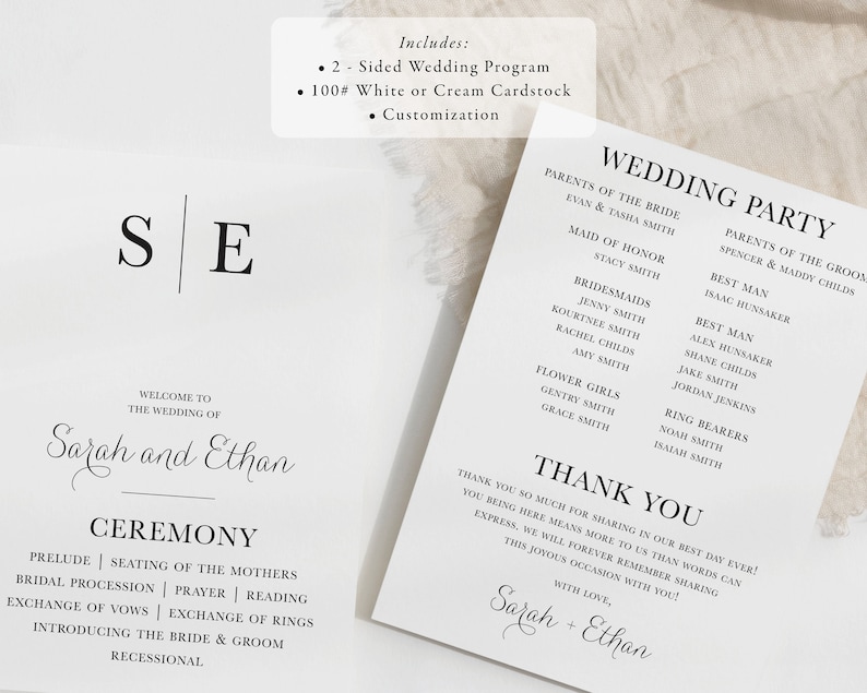 Custom Printed Wedding Program: Elegant, Modern Ceremony - Etsy