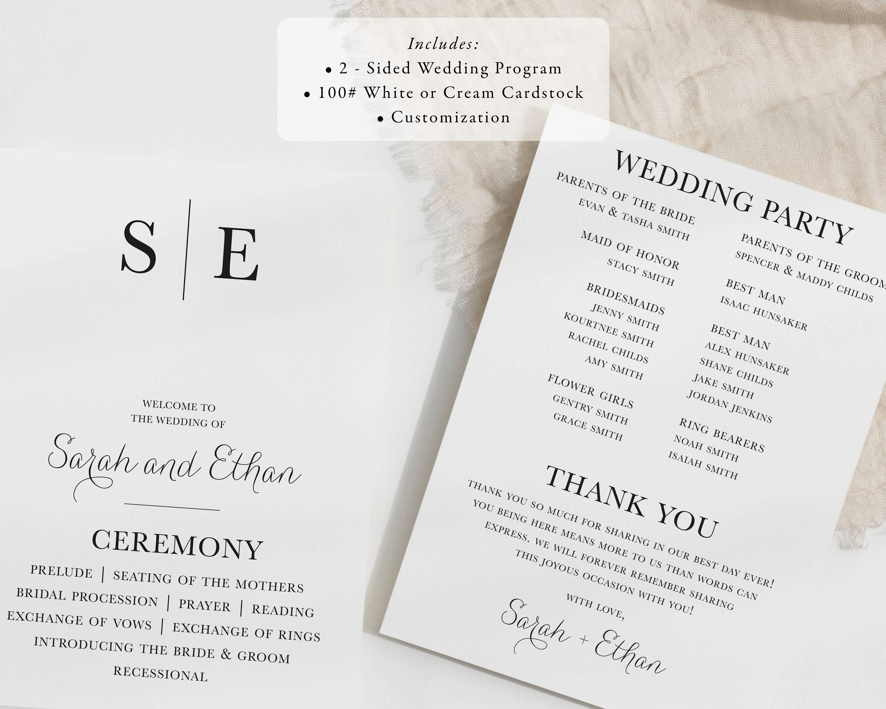 Custom Printed Wedding Program: Elegant, Modern Ceremony - Etsy