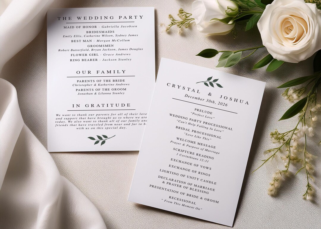 Custom Printed Wedding Program: Elegant, Modern Ceremony Keepsake - Etsy