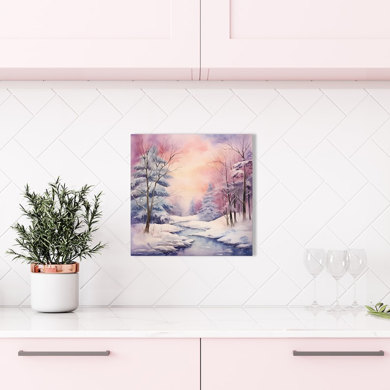 Pastel Winter Scene Pink Winter Wall Art Snowy Pastel Picture - Etsy