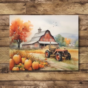 Fall Scene With Tractor and Barn Painting Antique Tractor Home Decor ...