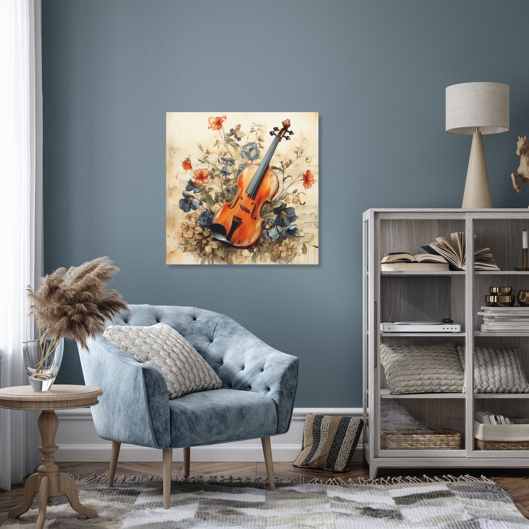 Violin Canvas Print Shabby Chic Floral Wall Art Musical Instrument ...