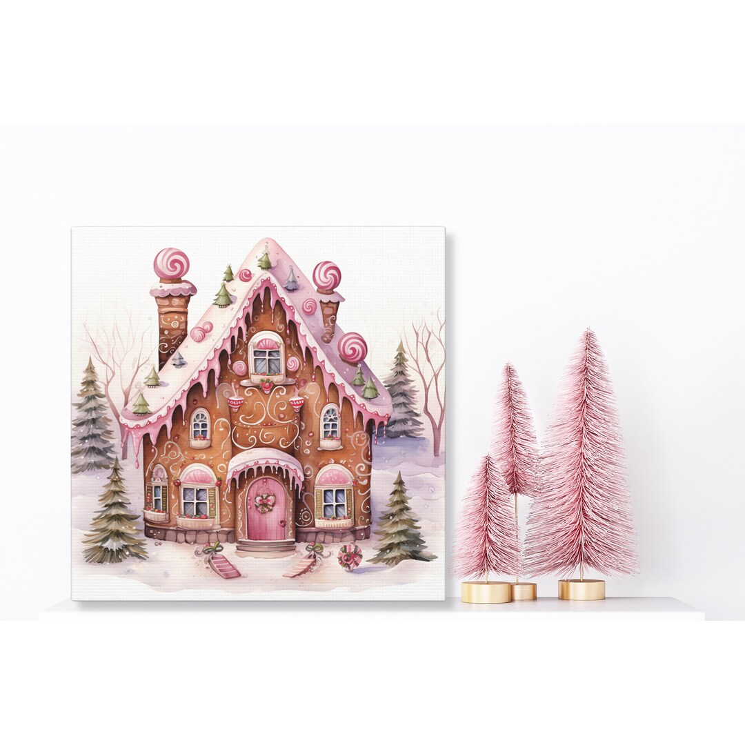 Pink Gingerbread House Canvas Print Wall Art Gingerbread Canvas Art ...
