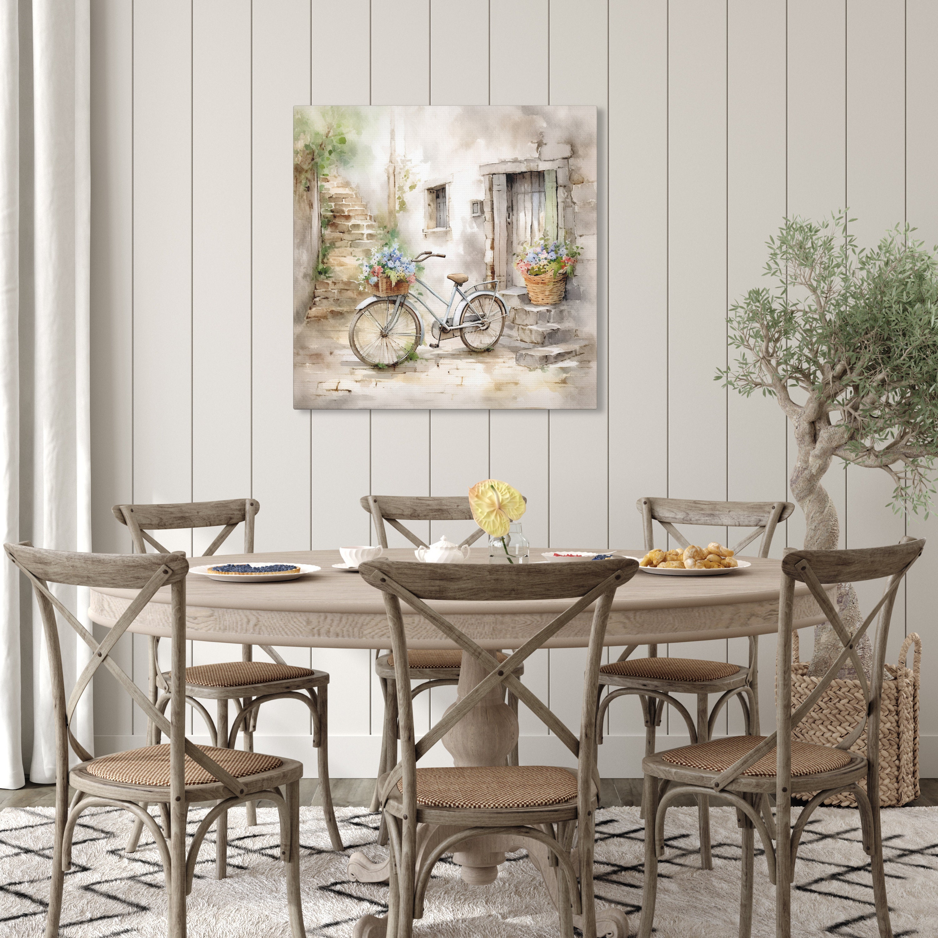 Vintage Bicycle Wall Art Floral Canvas Print Bike on Cobblestone ...
