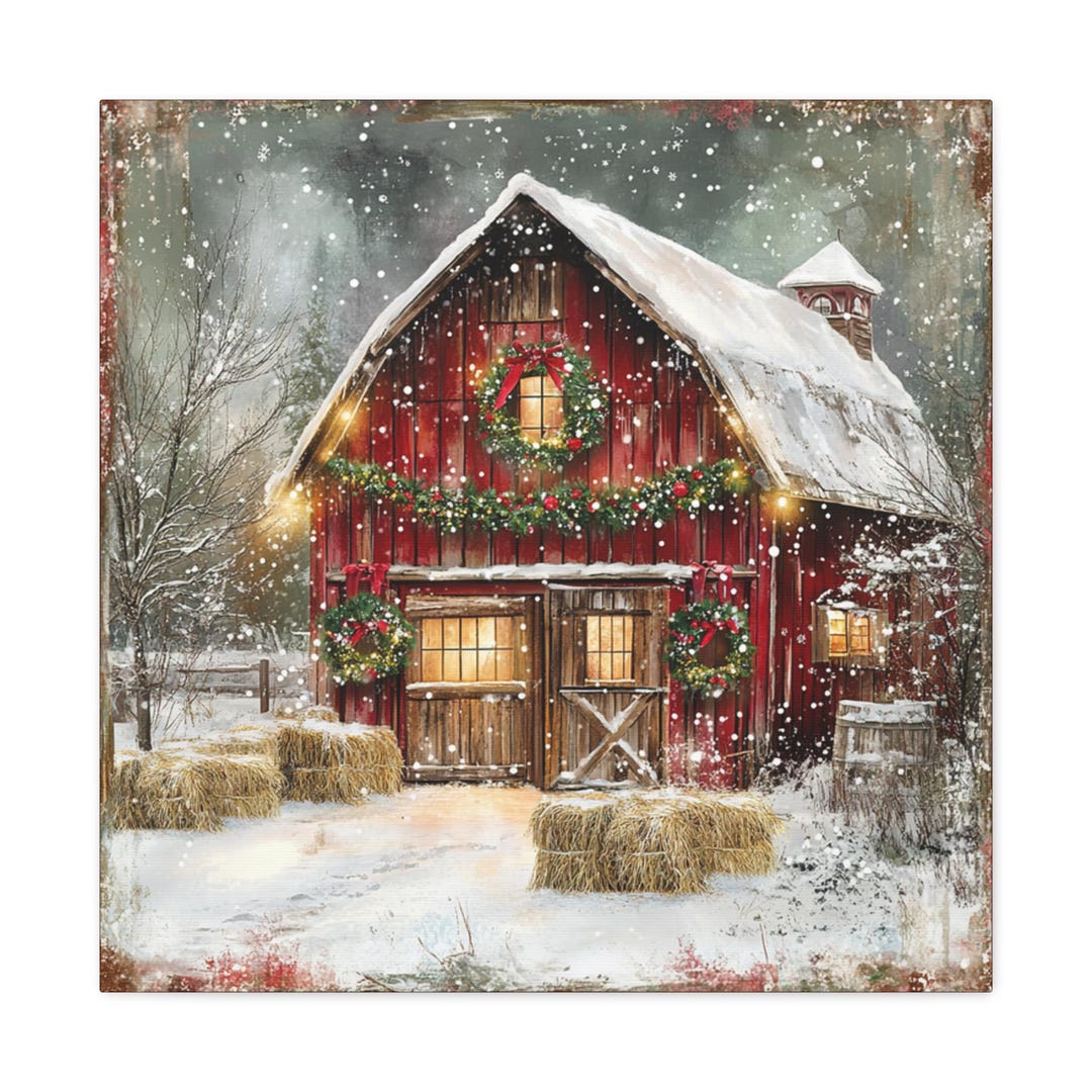 Winter Barn Wall Art for Holiday Home Decor Country Christmas Farmhouse ...