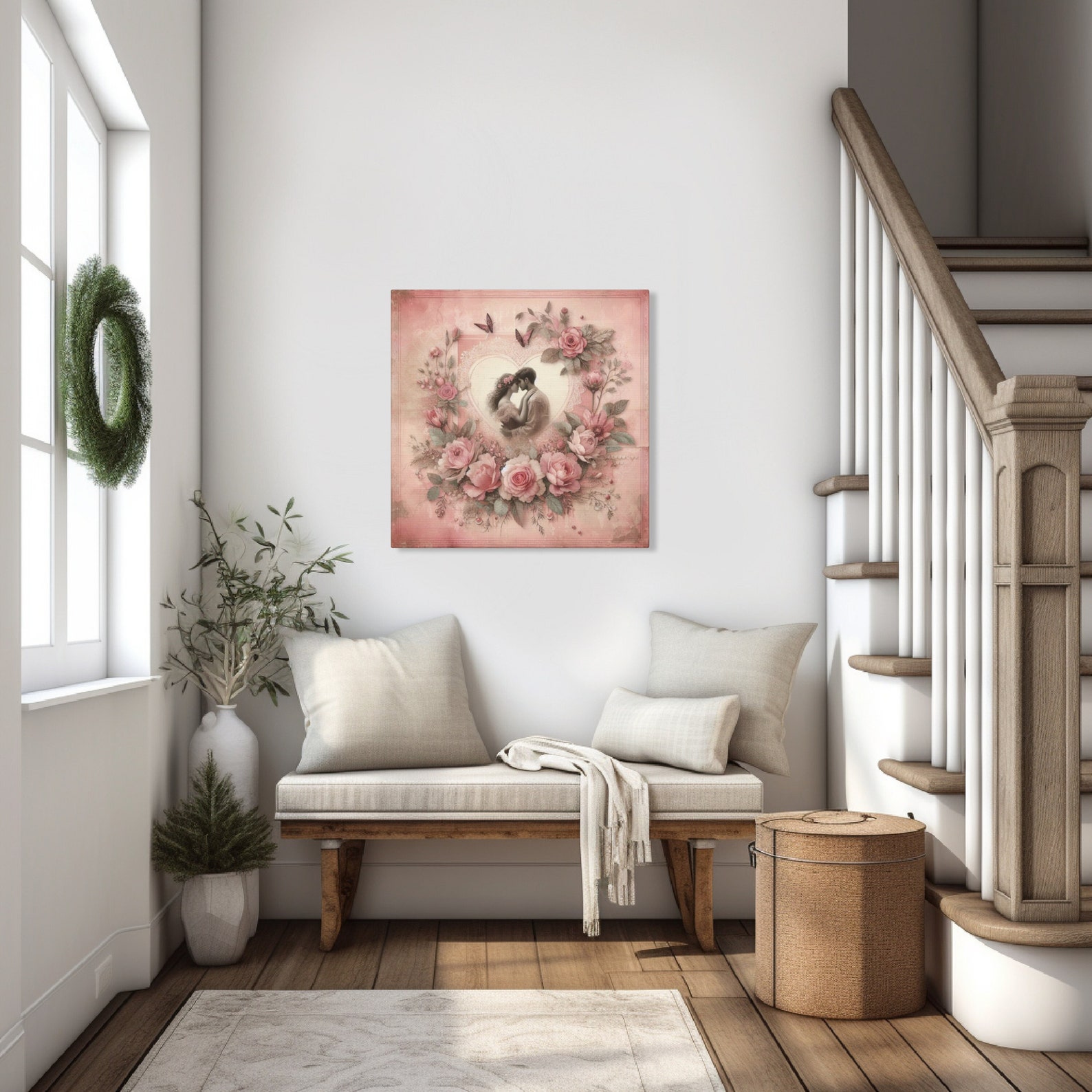 Vintage Pink Romantic Wall Art Valentine's Home Decor Rose Pink Floral ...