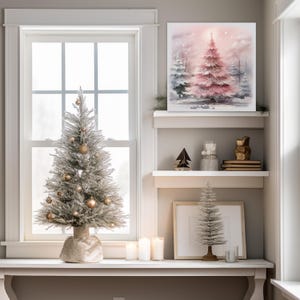 Vintage Pink Christmas Tree Canvas Pink Christmas Wall Art Pink Holiday ...