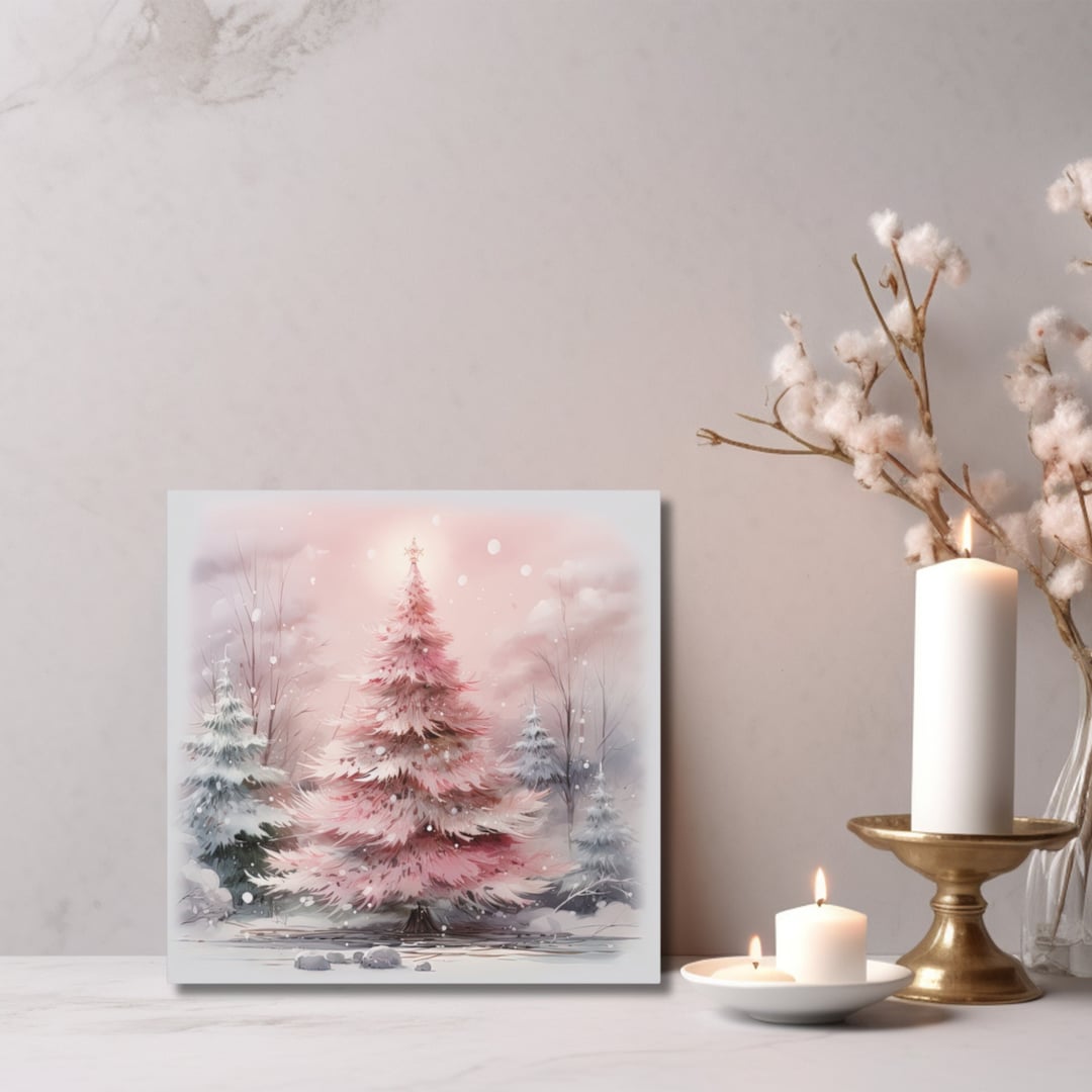 Vintage Pink Christmas Tree Canvas Pink Christmas Decor Pink Holiday ...