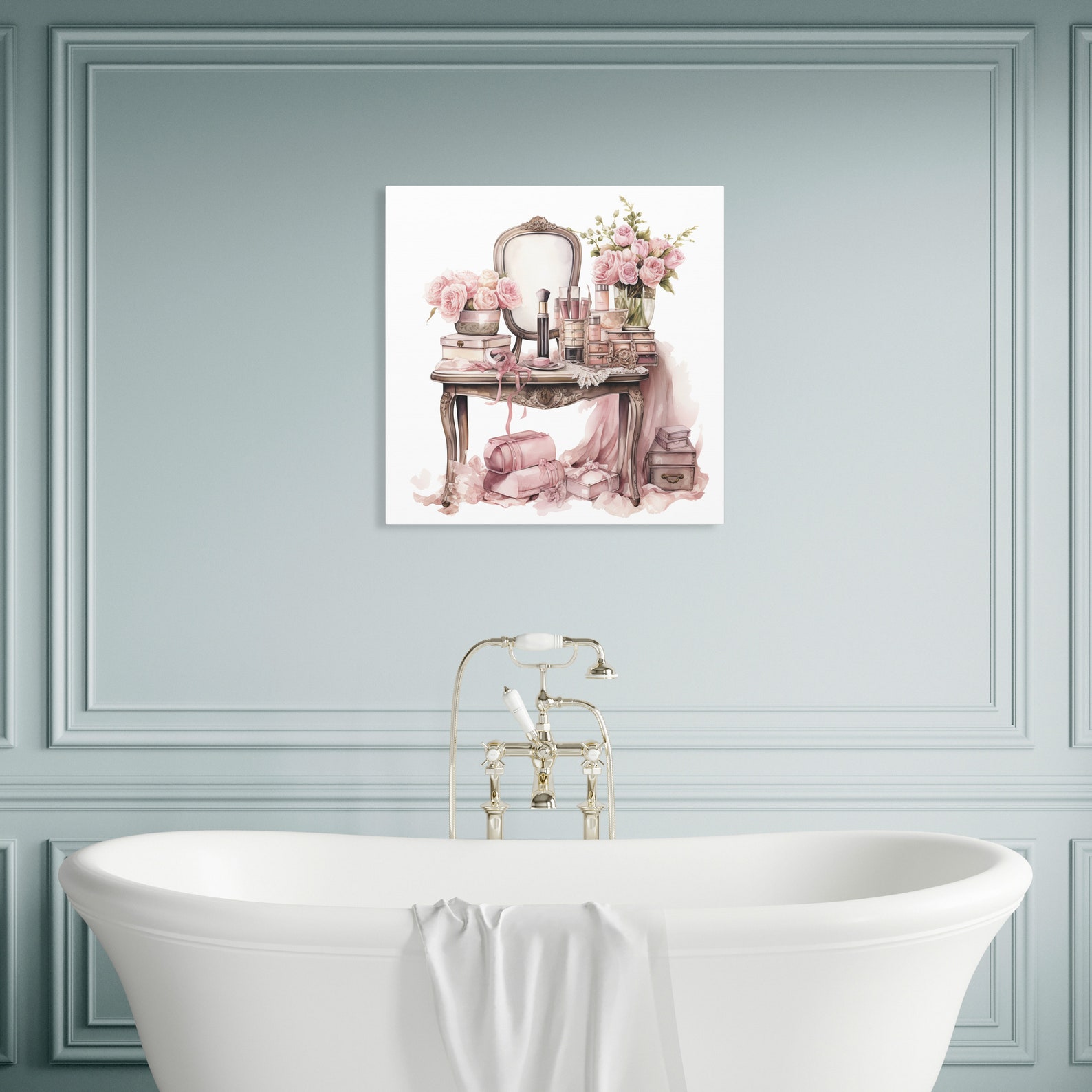 Pink Floral Bathroom Wall Art Shabby Chic Bathroom Decor Pastel Bathtub ...