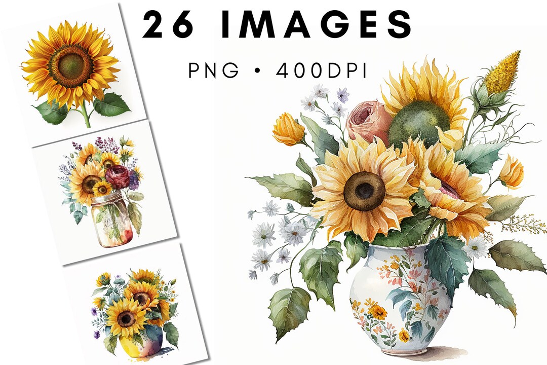 Watercolor Sunflowers Clipart - Fall Sunflower Floral Bouquets in PNG ...