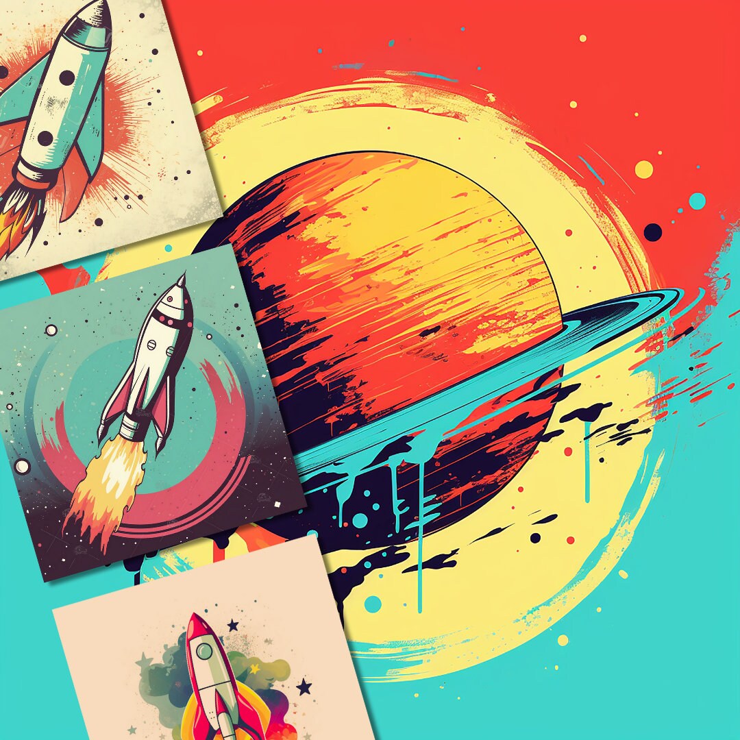 Retro Planets, Colorful Planet Graphics, PNG Download, Commercial Use ...