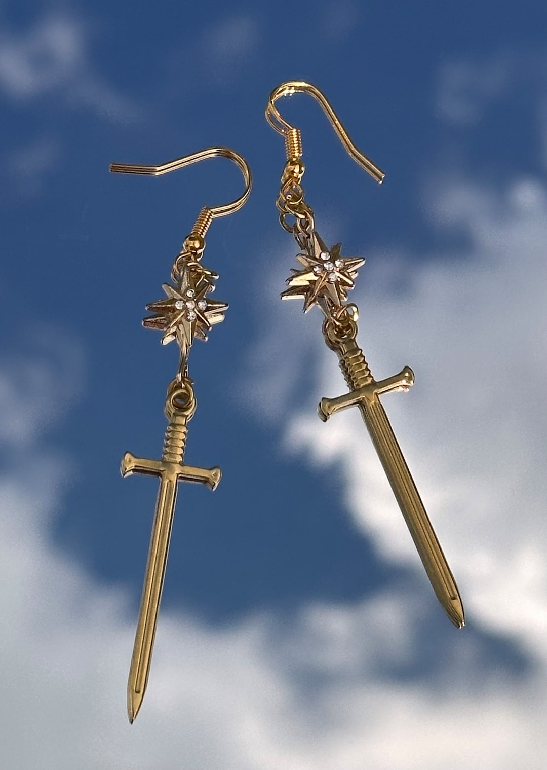 Gold Star & Sword Dangle Earrings - Etsy