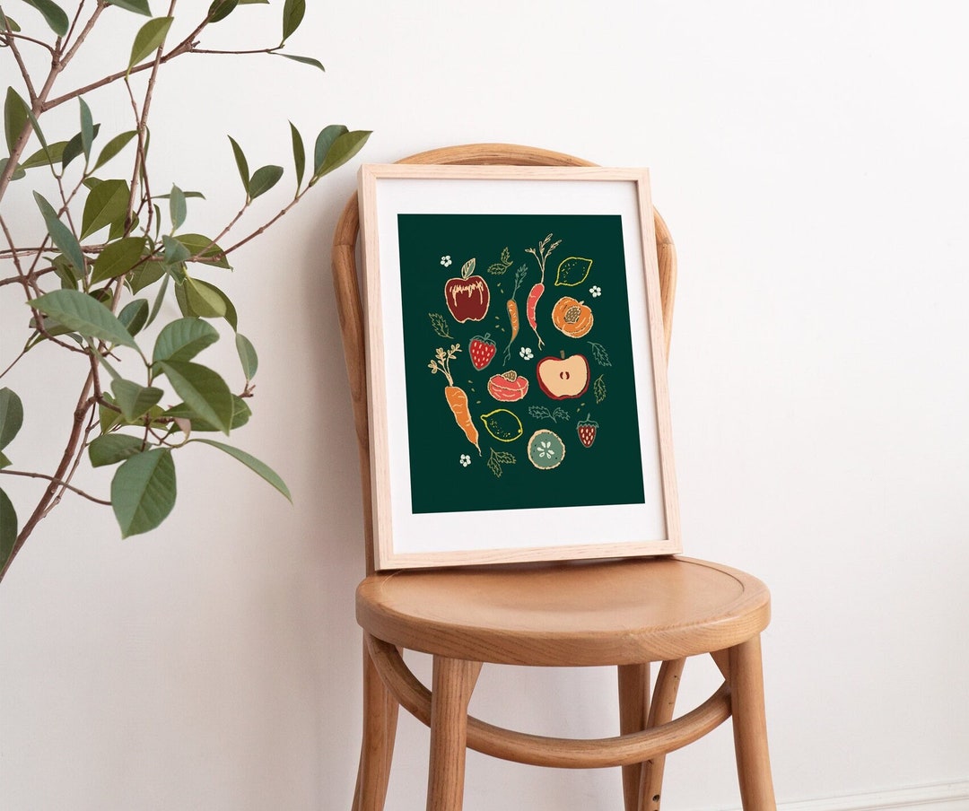 Dark Green Garden Veggie Art Print, Living Room Wall Art, Wall Decor ...