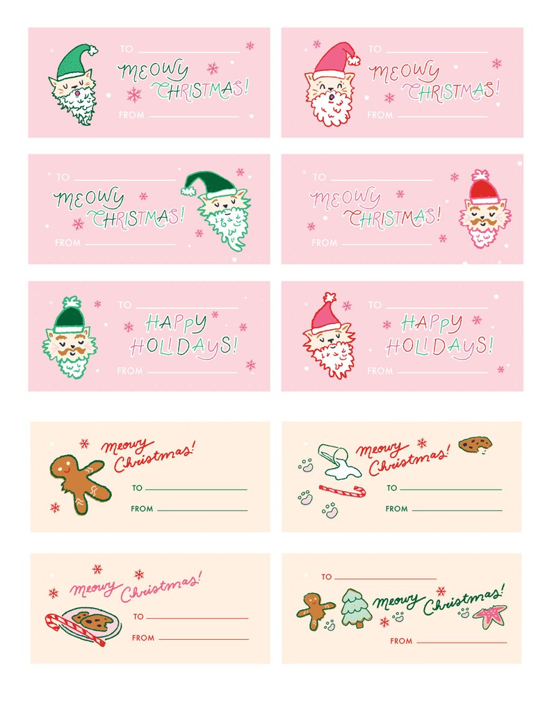 Printable Santa Cats Holiday Gift Tags Meowy Christmas - Etsy