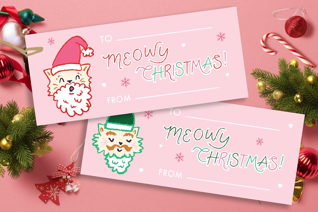 Printable Santa Cats Holiday Gift Tags Meowy Christmas - Etsy
