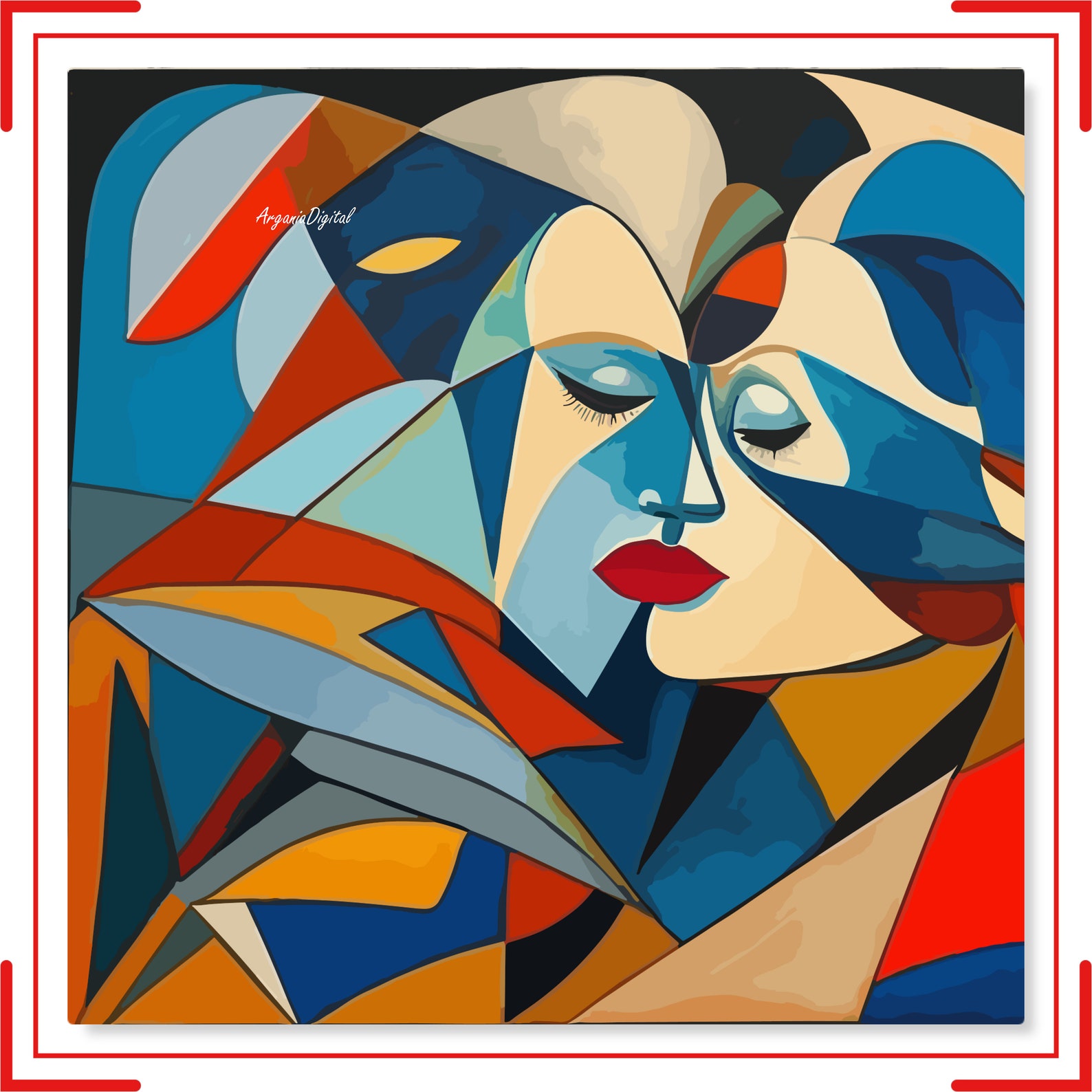 A Picasso-style Painting of Two Lovers in a Passionate Embrace, Their ...