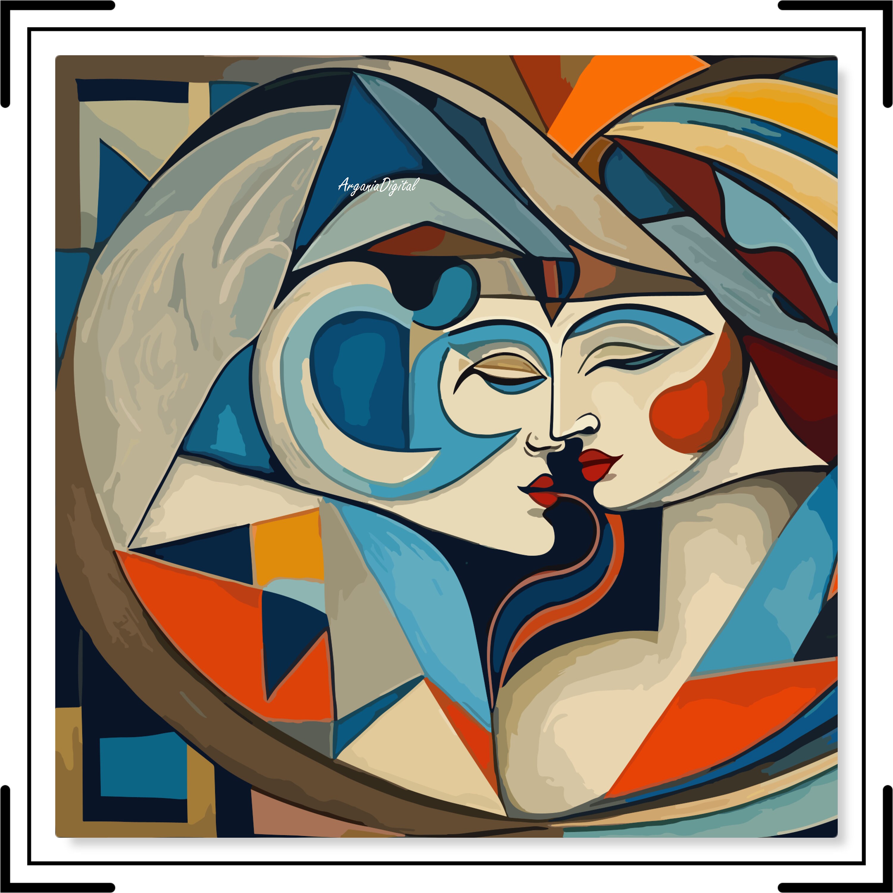 A Picasso-style Painting of Two Lovers in a Passionate Embrace, Their ...