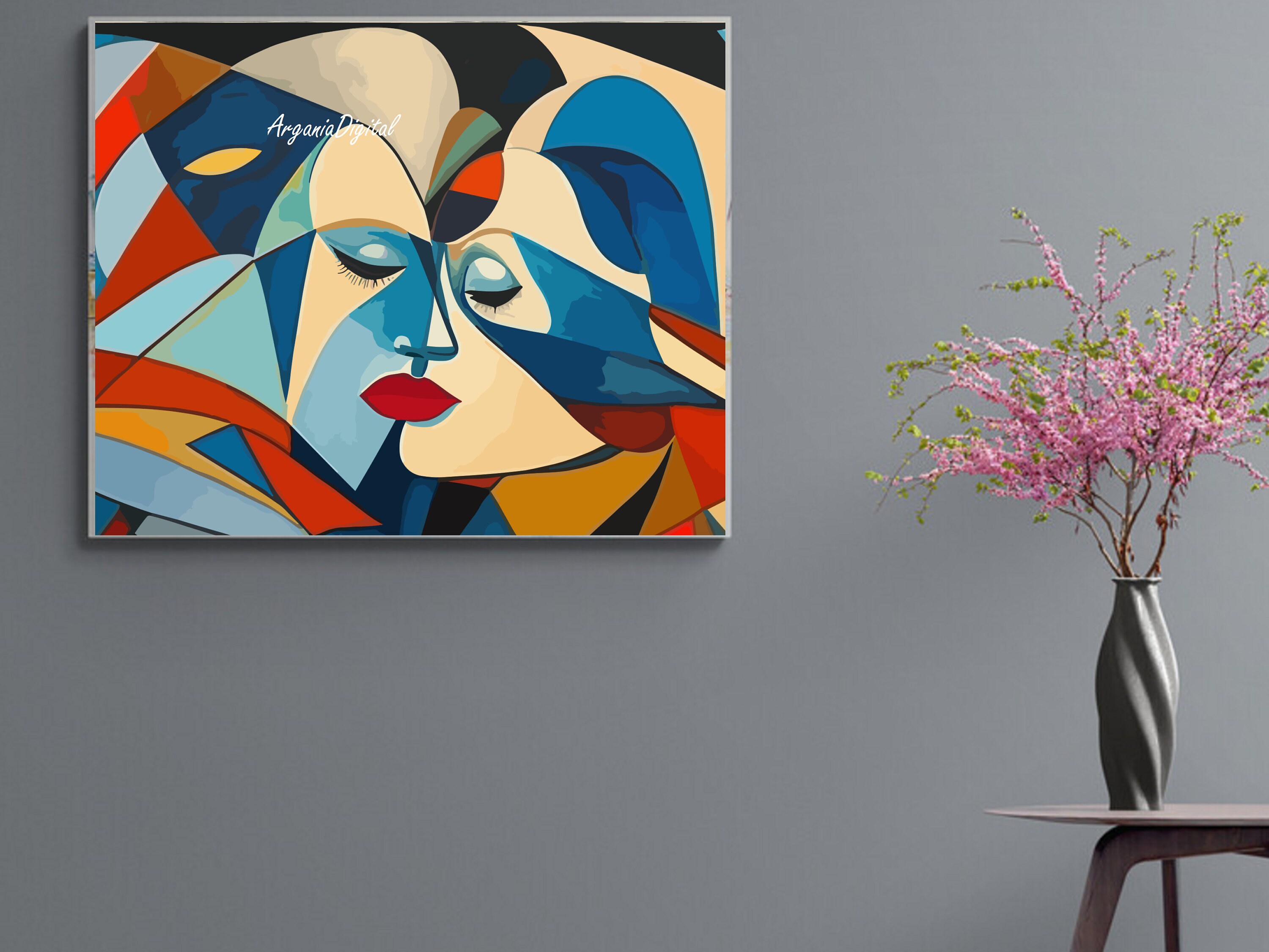 A Picasso-style Painting of Two Lovers in a Passionate Embrace, Their ...