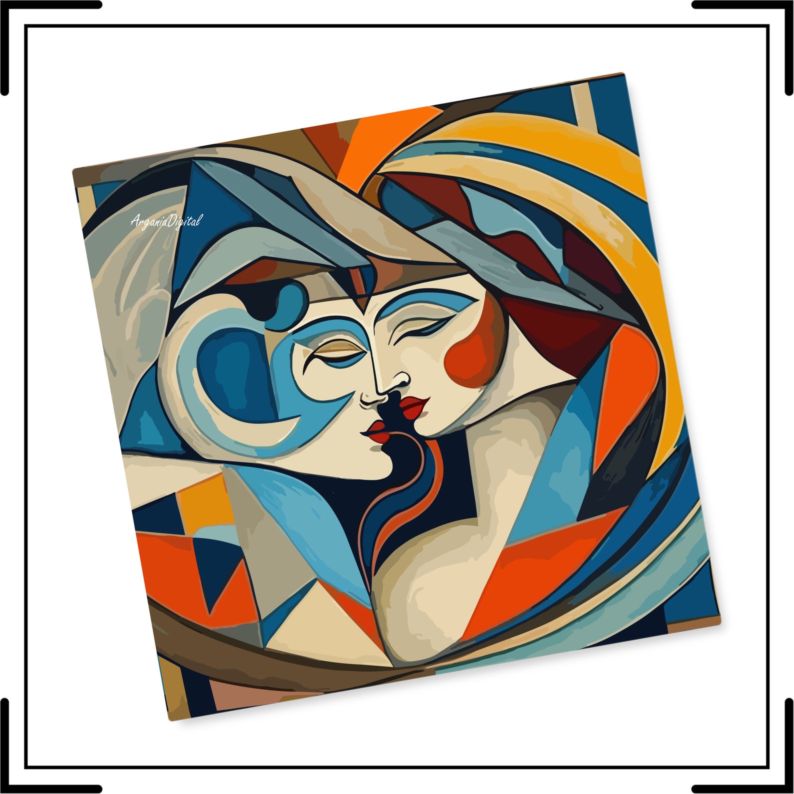 A Picasso-style Painting of Two Lovers in a Passionate Embrace, Their ...