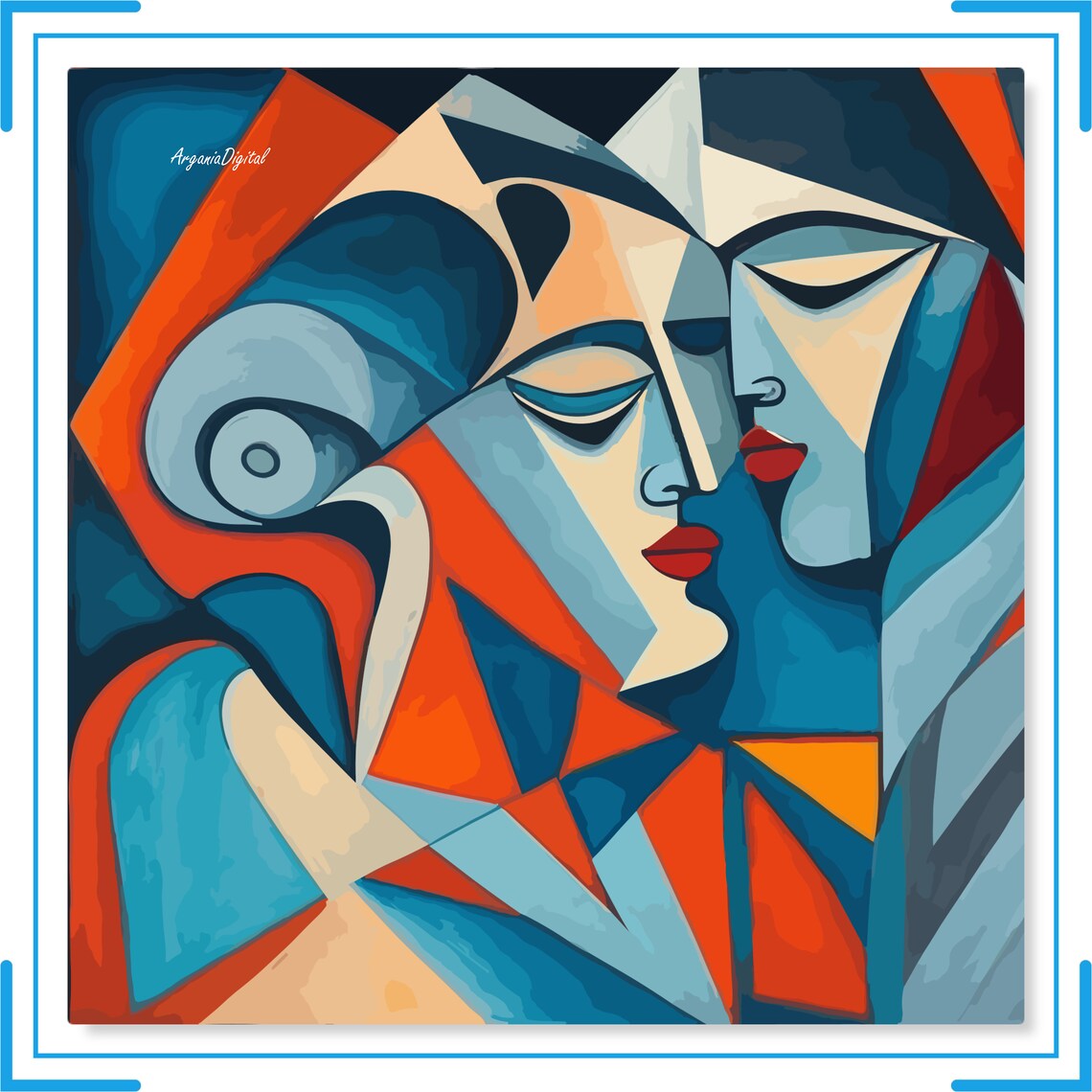 A Picasso-style Painting of Two Lovers in a Passionate Embrace, Their ...