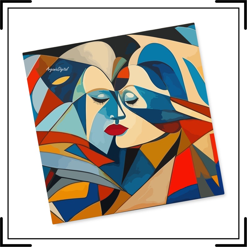 A Picasso-style Painting of Two Lovers in a Passionate Embrace, Their ...