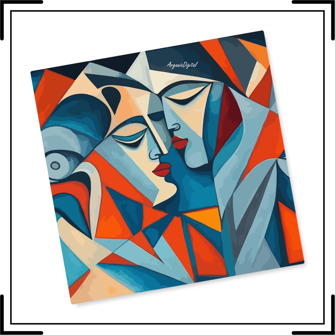 A Picasso-style Painting of Two Lovers in a Passionate Embrace, Their ...