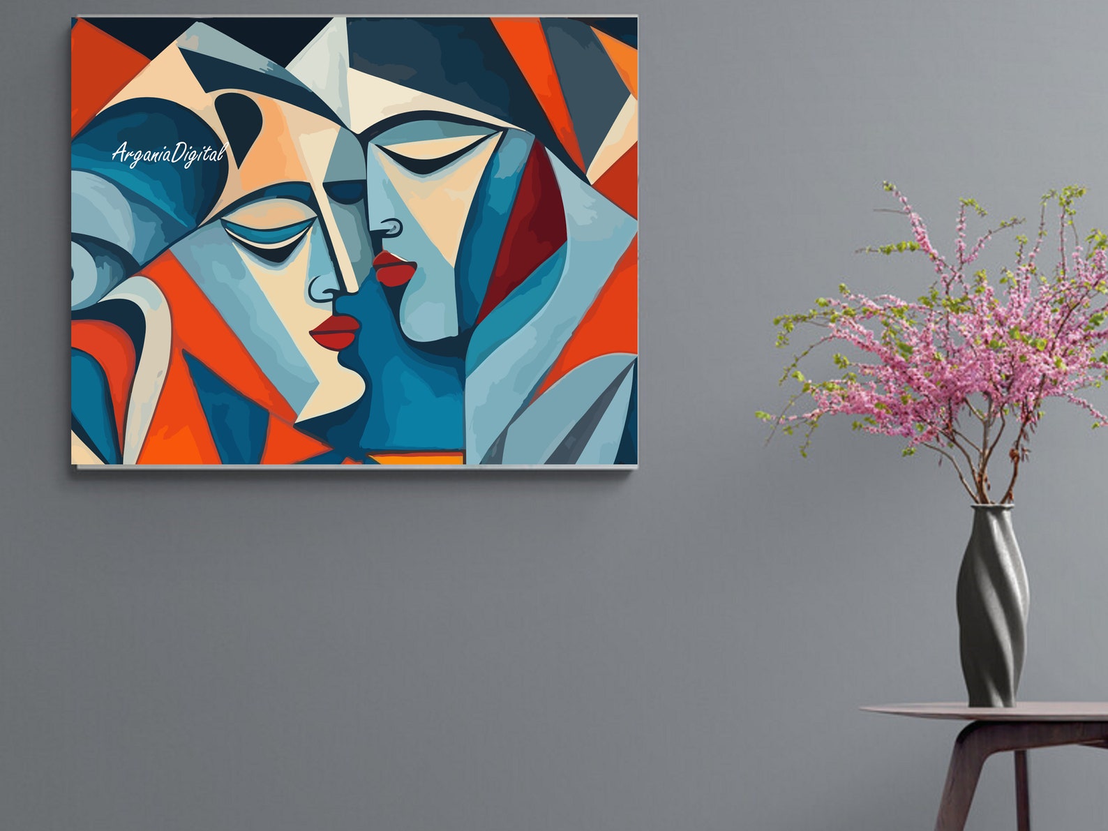 A Picasso-style Painting of Two Lovers in a Passionate Embrace, Their ...