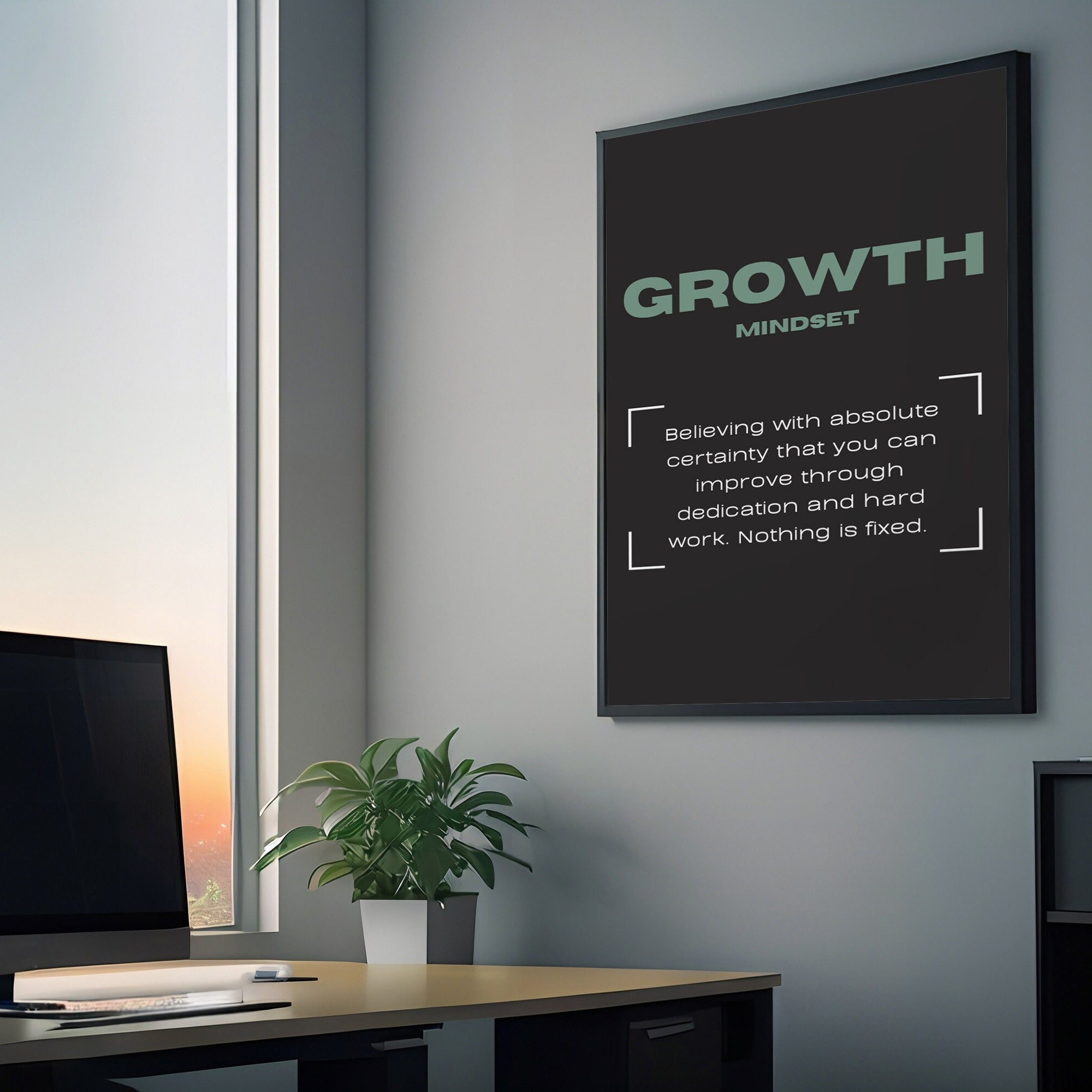 Growth Mindset Definition Poster, Motivational Art, Office Wall Decor ...