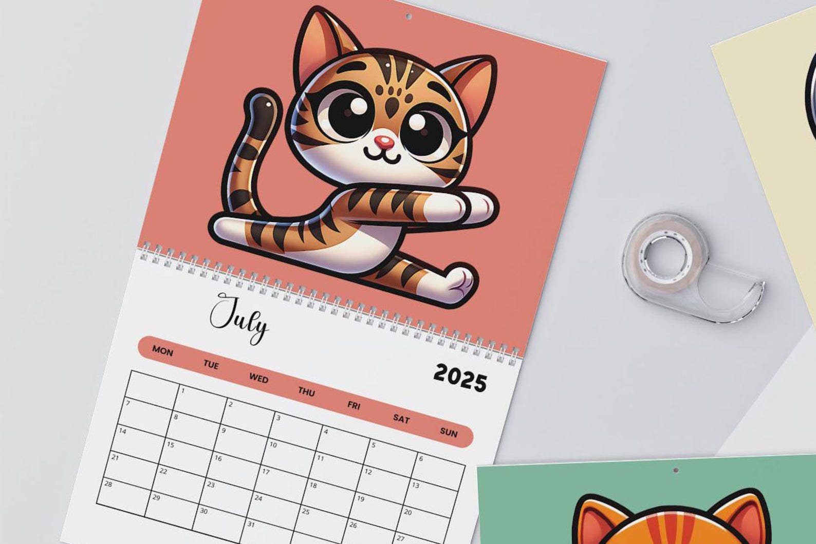 Cat Wall Calendar 2025, Monthly Yoga Poses With Cats, Yoga Meowments ...