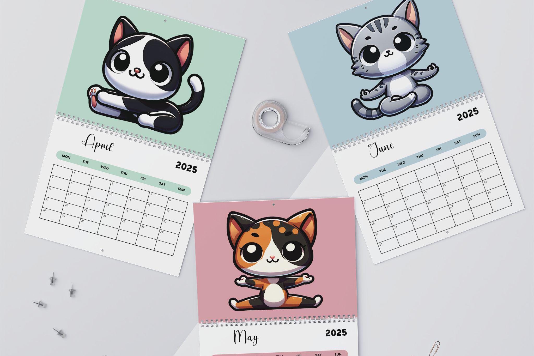 Cat Wall Calendar 2025, Monthly Yoga Poses With Cats, Yoga Meowments ...