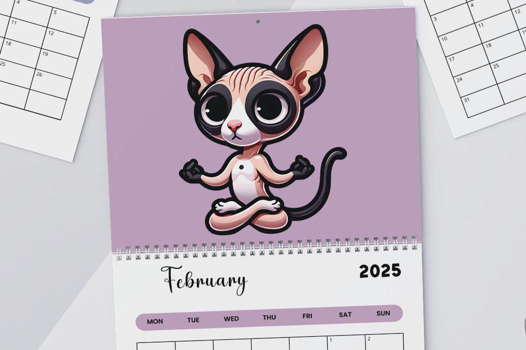 Cat Wall Calendar 2025, Monthly Yoga Poses With Cats, Yoga Meowments ...