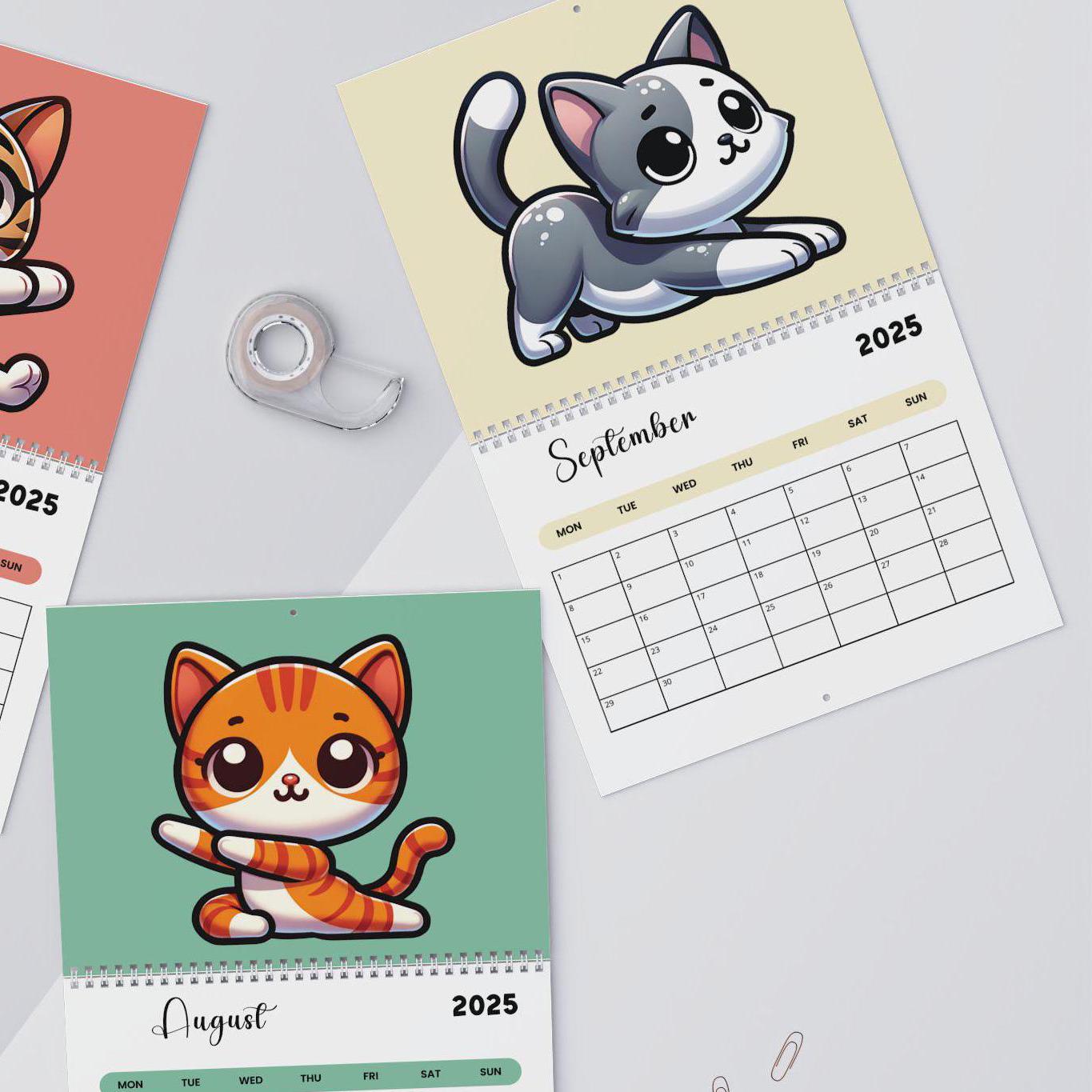 Cat Wall Calendar 2025, Monthly Yoga Poses With Cats, Yoga Meowments ...