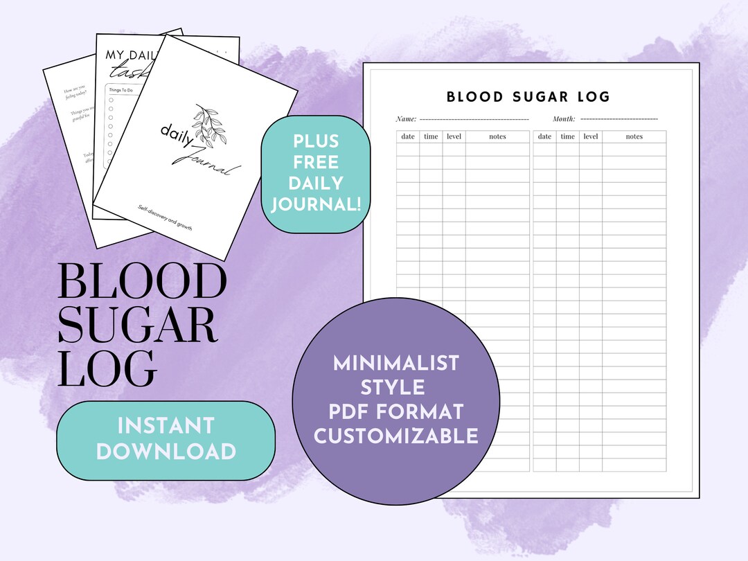 Blood Sugar Log, Glucose Log, Diabetes Blood Sugar Log, Printable Blood ...