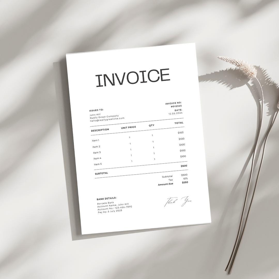 Invoice Template, White Aesthetic Minimalist - Etsy