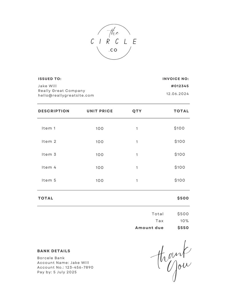 Invoice Template, White Simple and Minimalist - Etsy