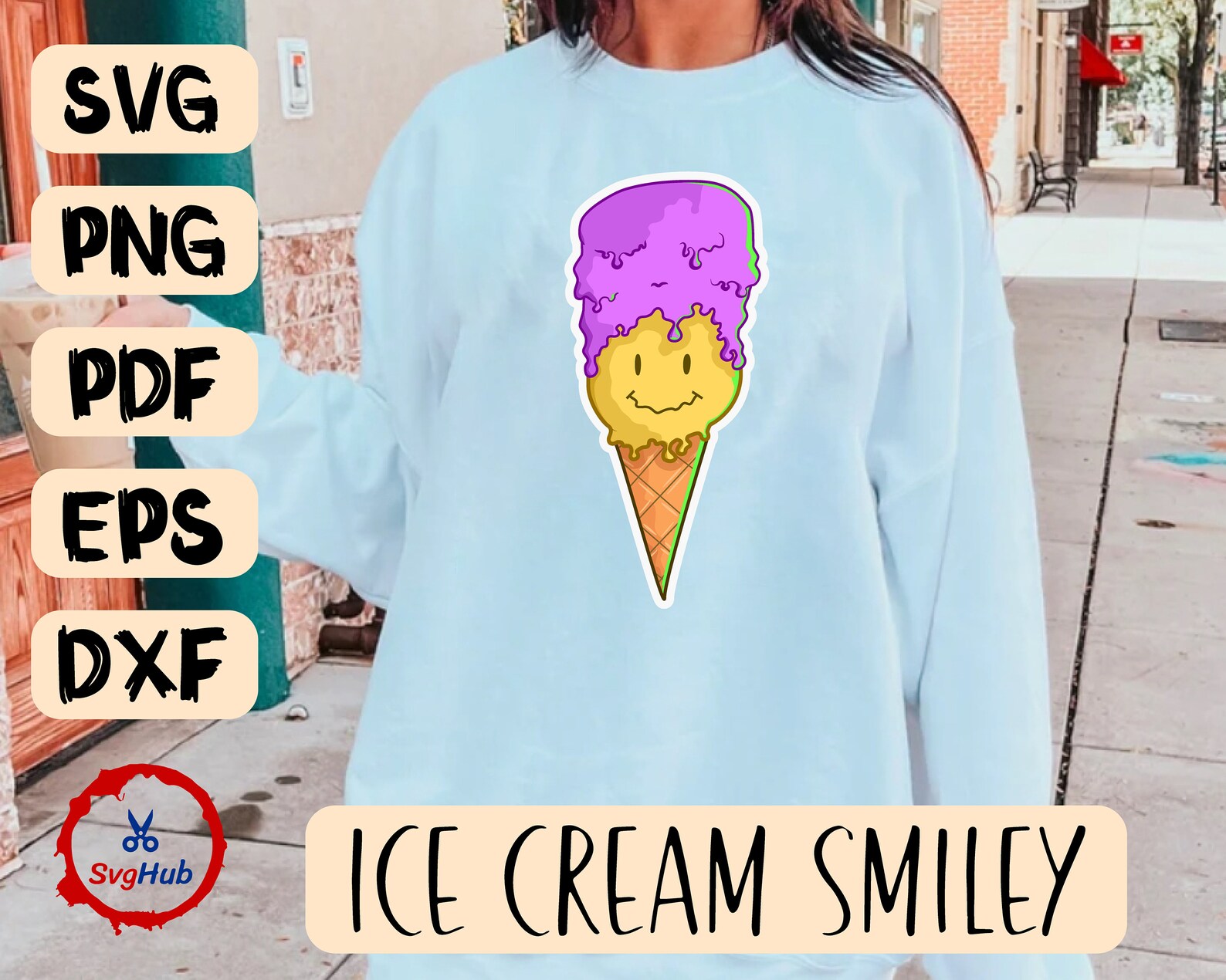 Smiley Face SVG Ice Cream Smiley Vintage Trendy Smileys Emoji Cut-files ...