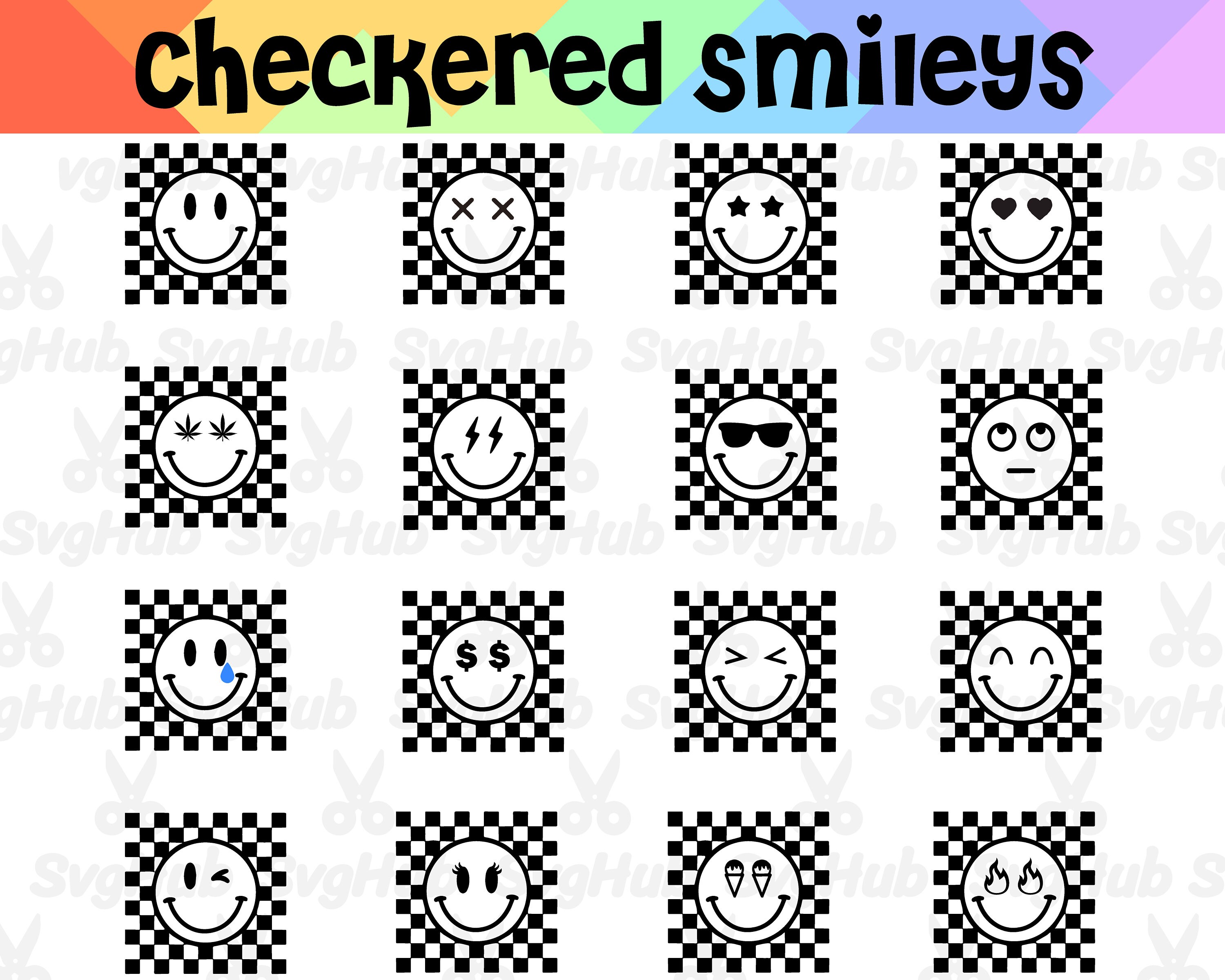 Checkered Smiley Face SVG Heart Eyes Vintage Trendy - Etsy