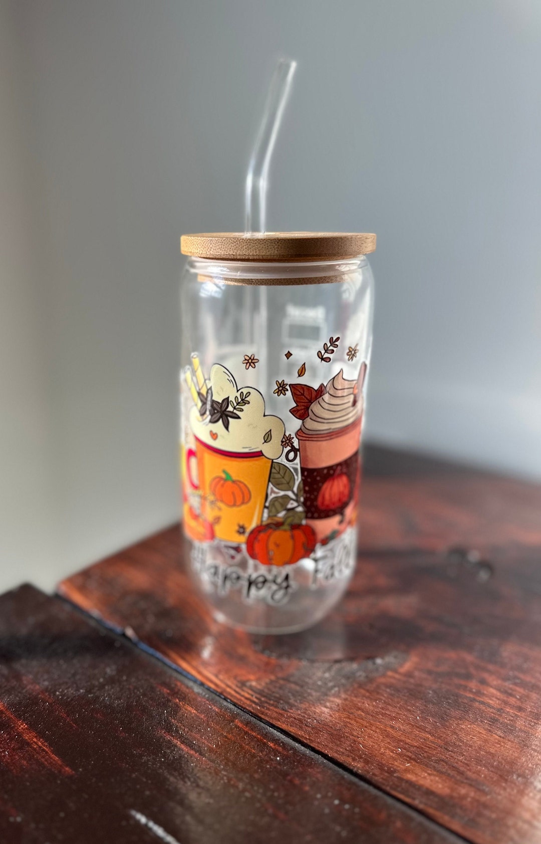 Happy Fall Y’all With Honey Jar Bamboo Glass Cup - Etsy
