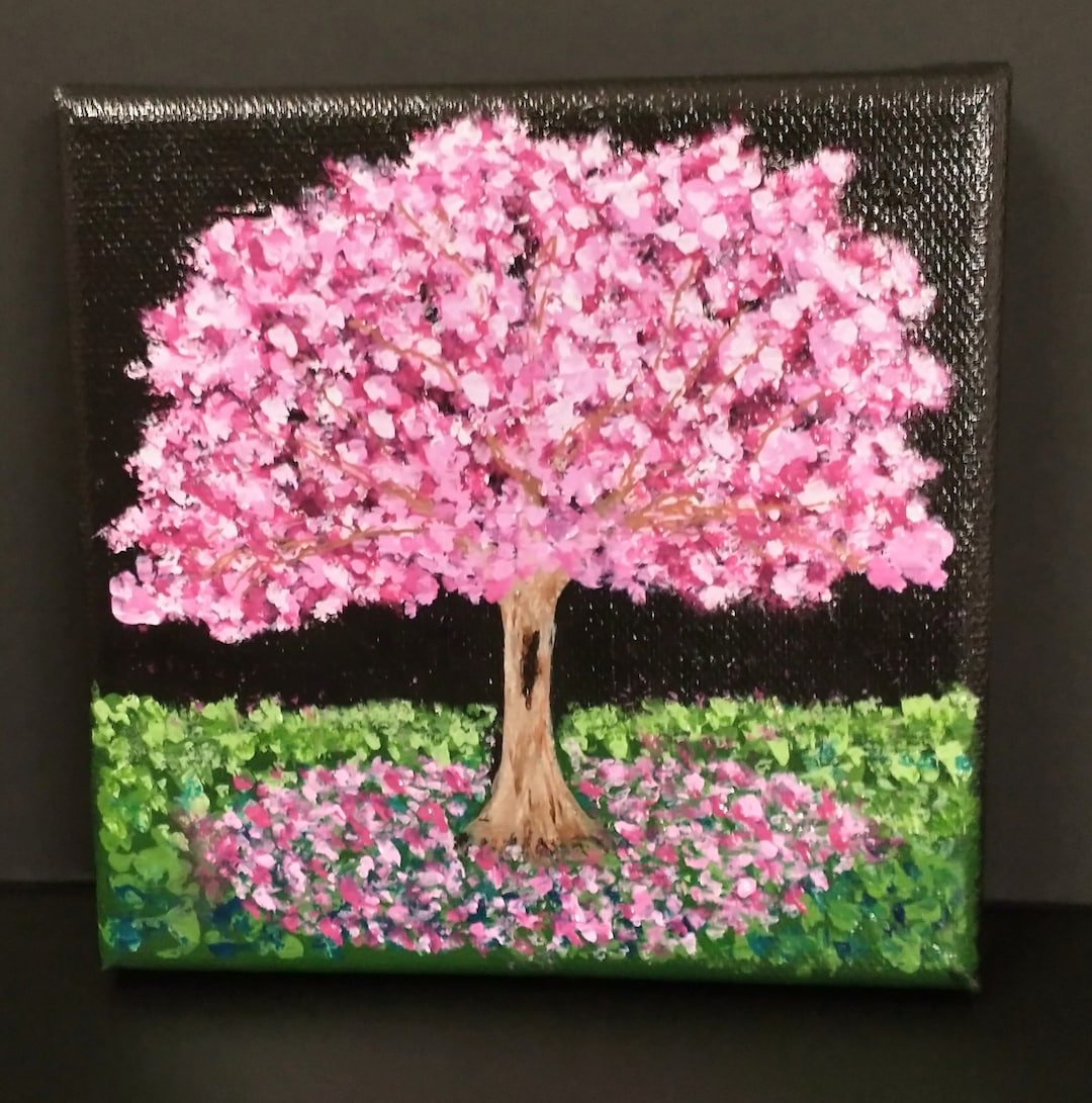 Original Cherry Blossom Tree Painting on Canvas, 5x5 Inch,tree Artwork ...
